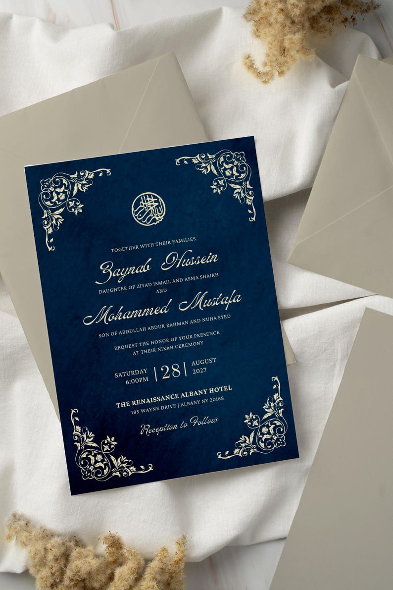 Luxury Navy Blue Muslim Wedding Invitation Template, Islamic Nikah ...