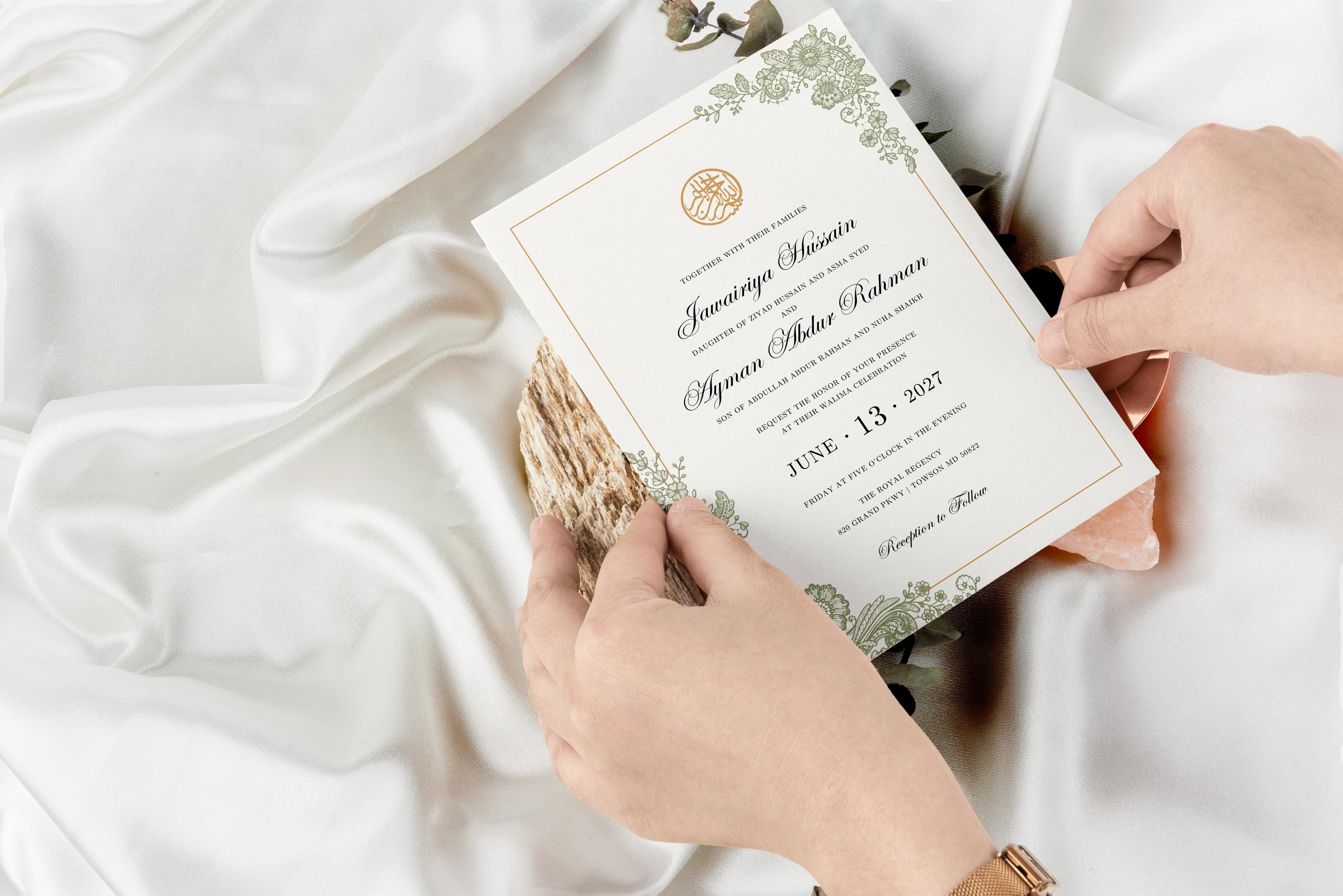 Elegant Sage Green Muslim Wedding Invitation Template, Islamic Nikah ...