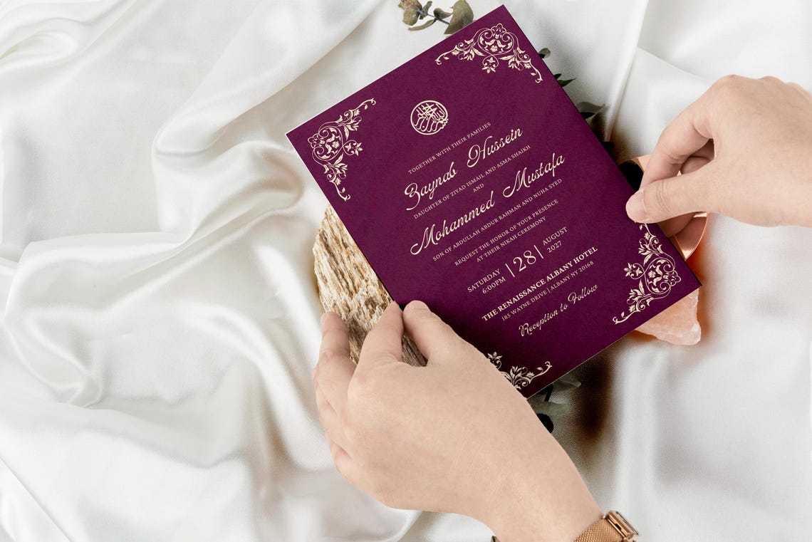 Luxury Purple Muslim Wedding Invitation Template, Islamic Nikah Invite ...