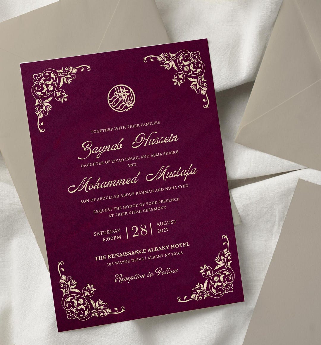 Luxury Purple Muslim Wedding Invitation Template, Islamic Nikah Invite ...