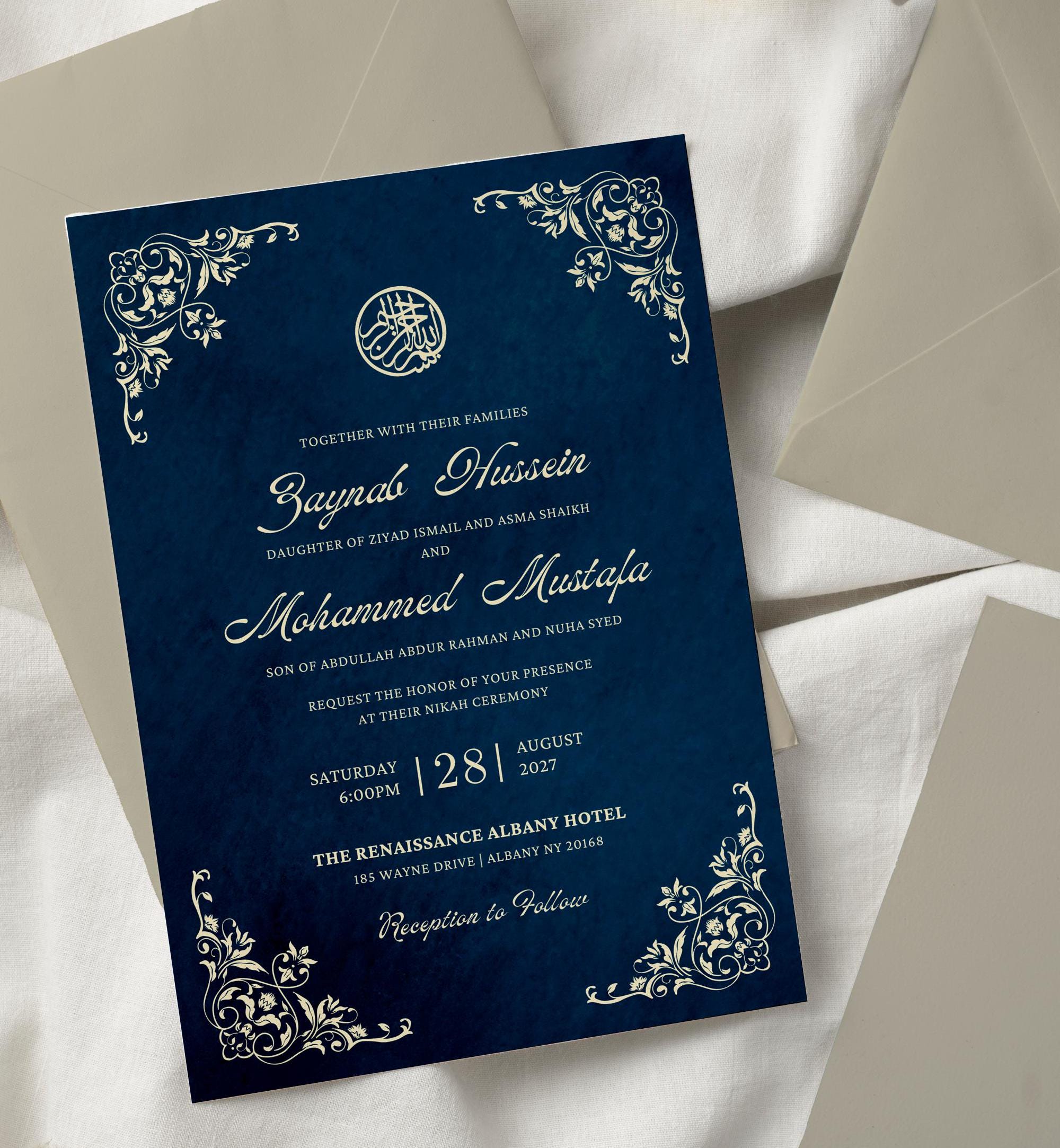 Luxury Navy Blue Muslim Wedding Invitation Template, Islamic Nikah ...