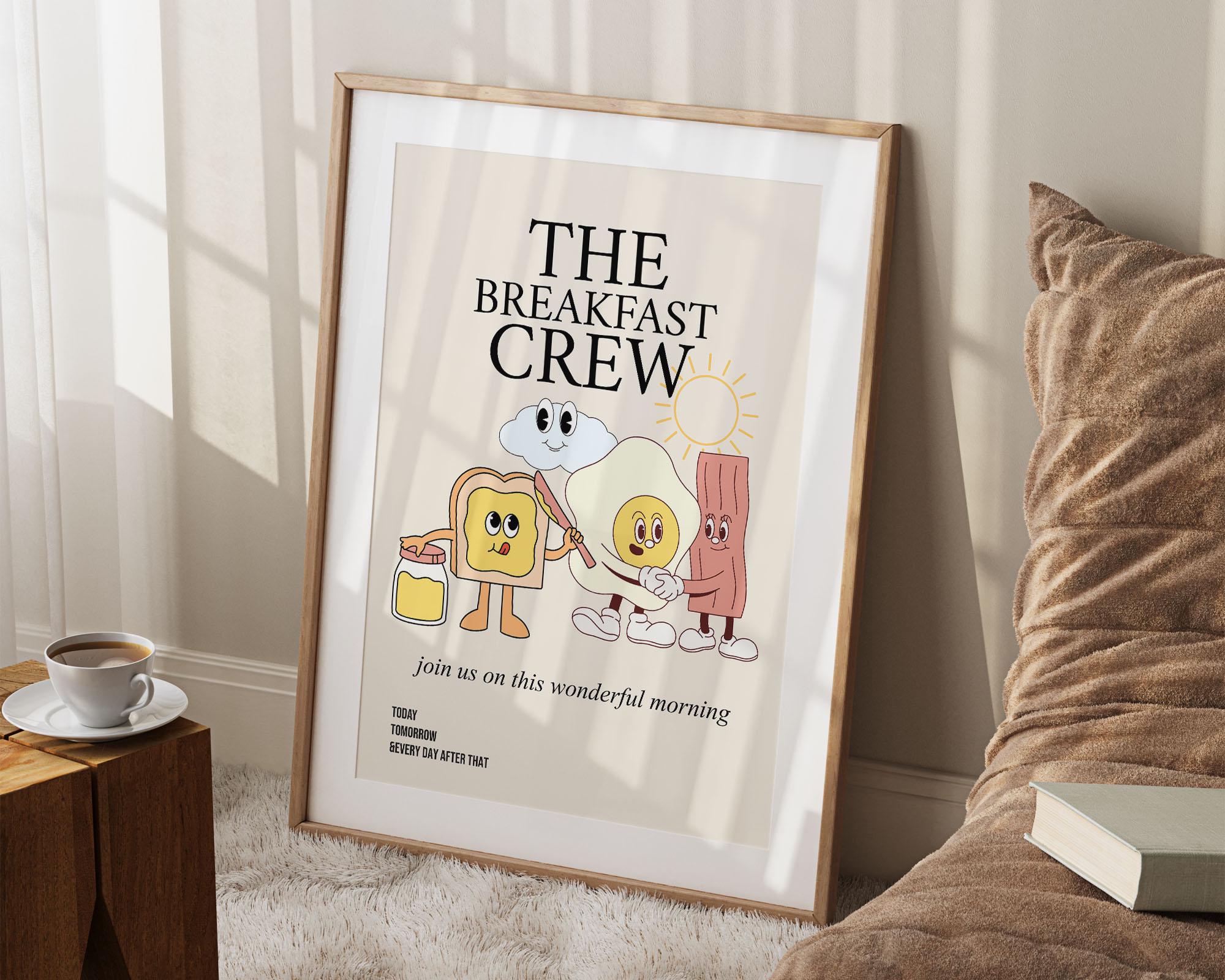 The Breakfast Crew Retro Motivational Quote Poster Kitchen Wall Art ...