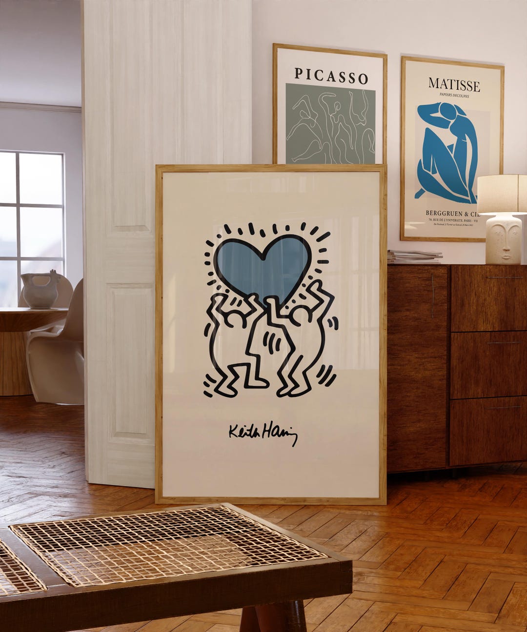 Blue Heart Keith Haring Poster, Neutral Blue Heart Poster, Exhibition ...