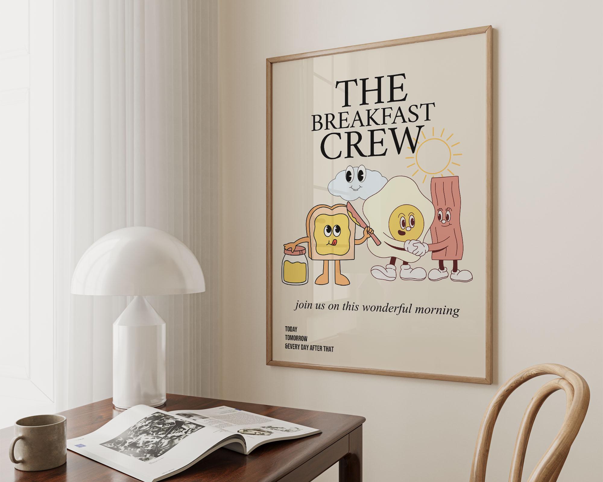 The Breakfast Crew Retro Motivational Quote Poster Kitchen Wall Art ...