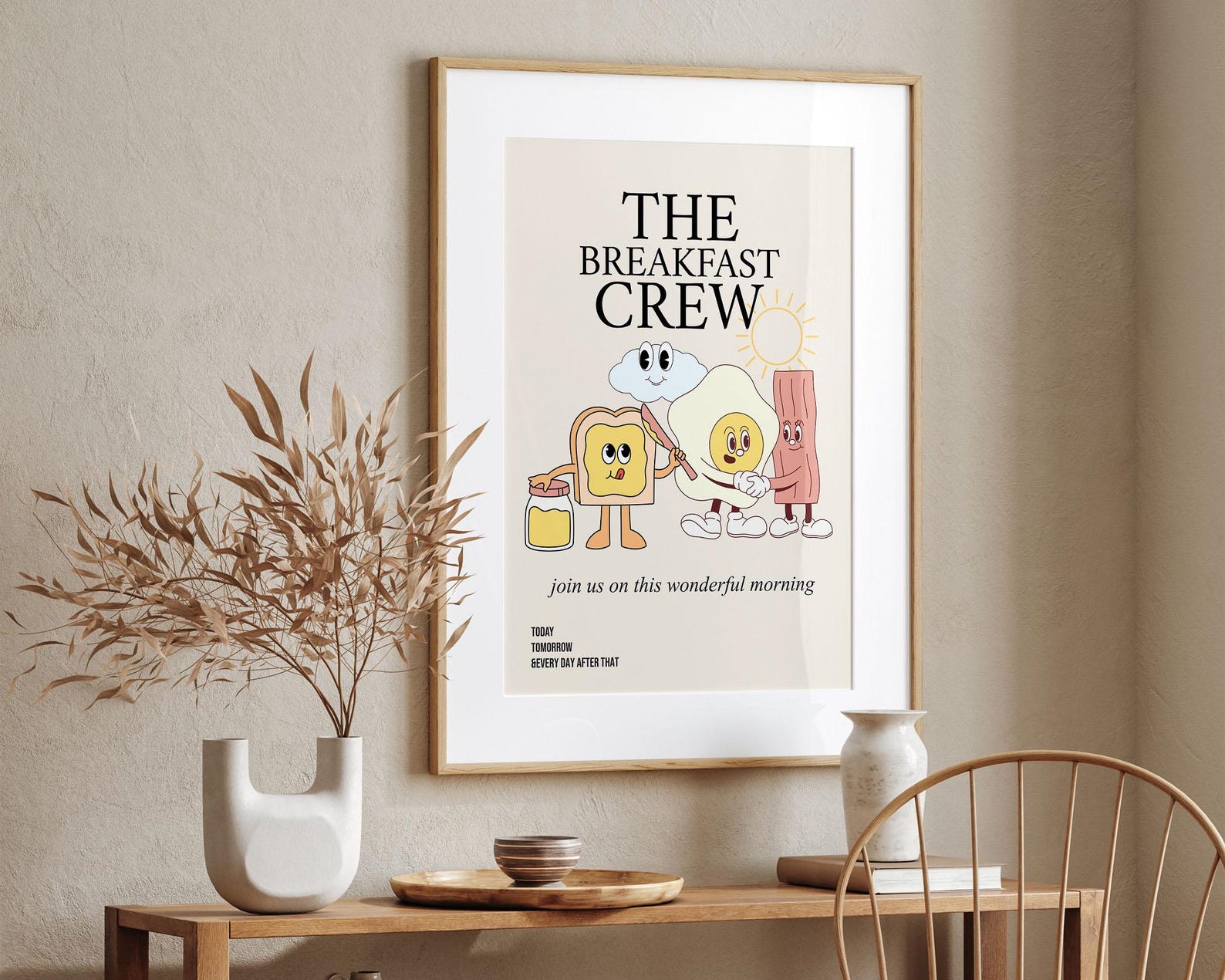 The Breakfast Crew Retro Motivational Quote Poster Kitchen Wall Art ...