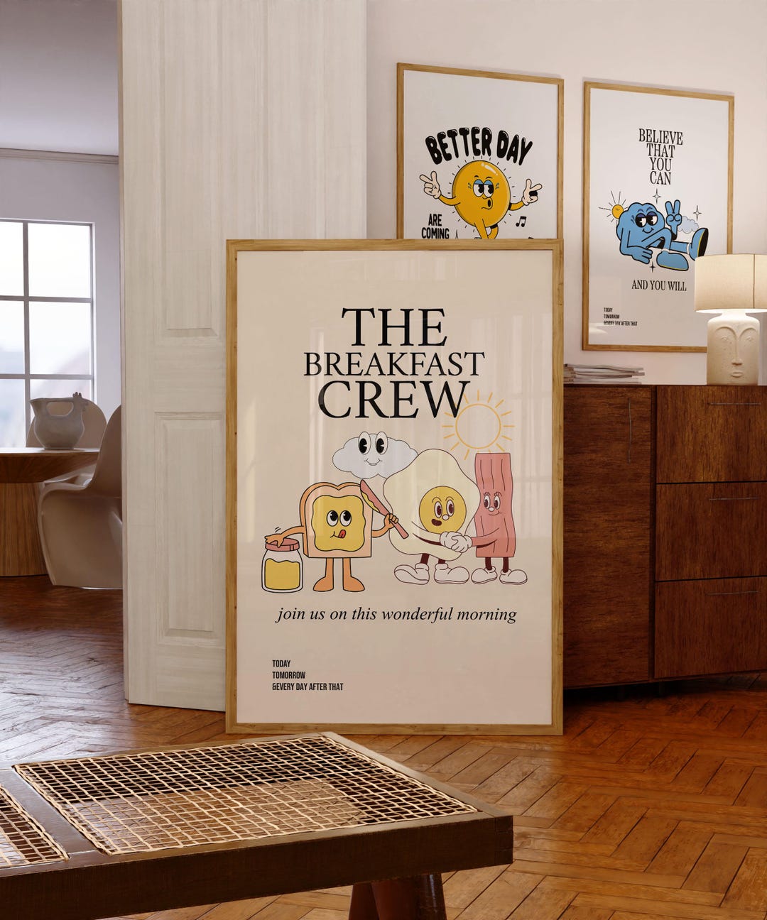 The Breakfast Crew Retro Motivational Quote Poster Kitchen Wall Art ...