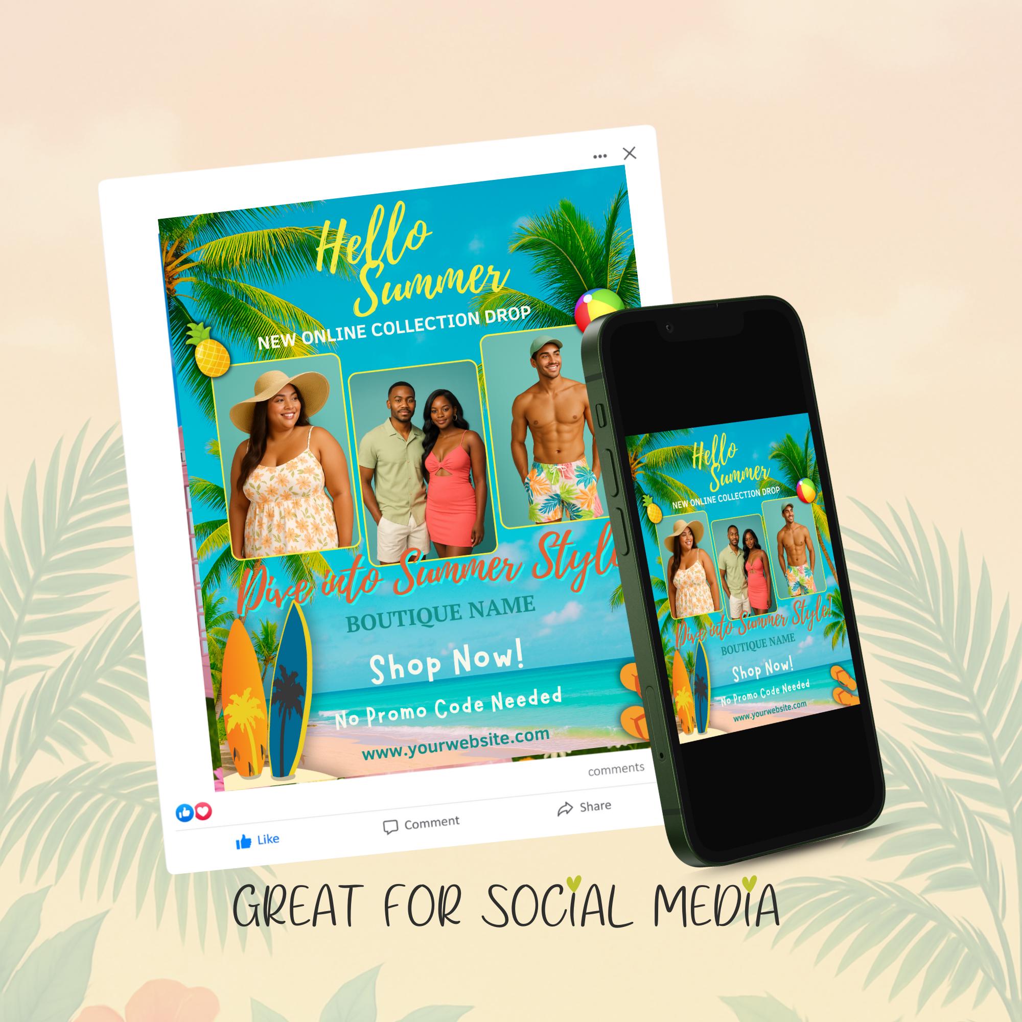 Editable Summer Flyer Canva Template | Bright Boutique Ad for Online ...