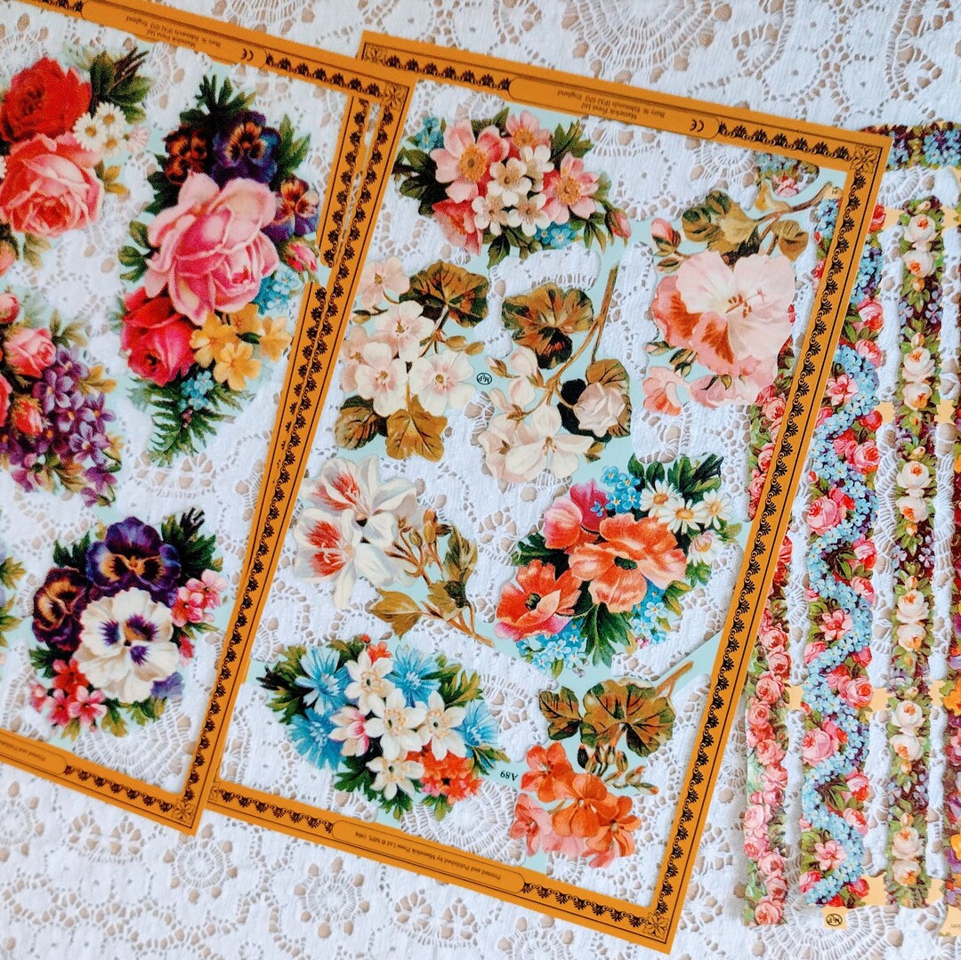 Victorian Scrap Book Papers. 1980s Reproduction Ephemera Florals ...