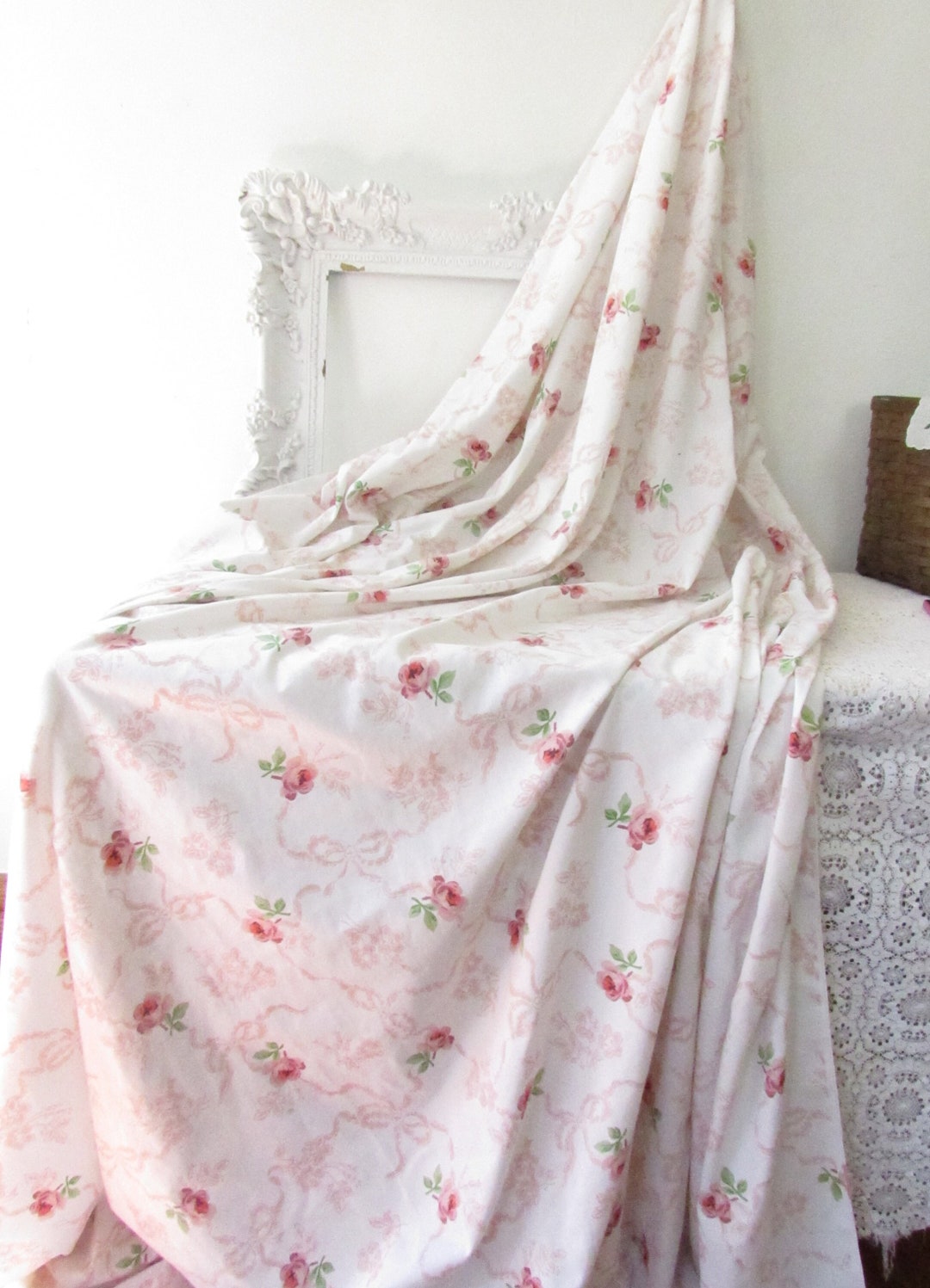 Vintage Pink Rose Stunning Dream Sheet Ribbons, Bows, Rose DOUBLE Size ...