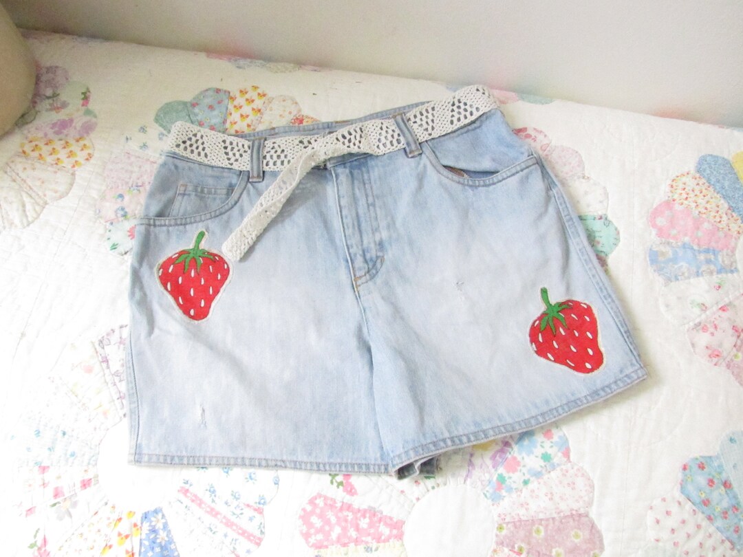 Cottagecore Cute Jean Shorts Upcycled Resortwear Lace Belt - Etsy