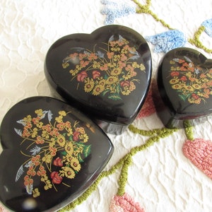 Vintage Black Heart Storage Boxes Trio of Pretty Shiny Lidded Hearts - Etsy