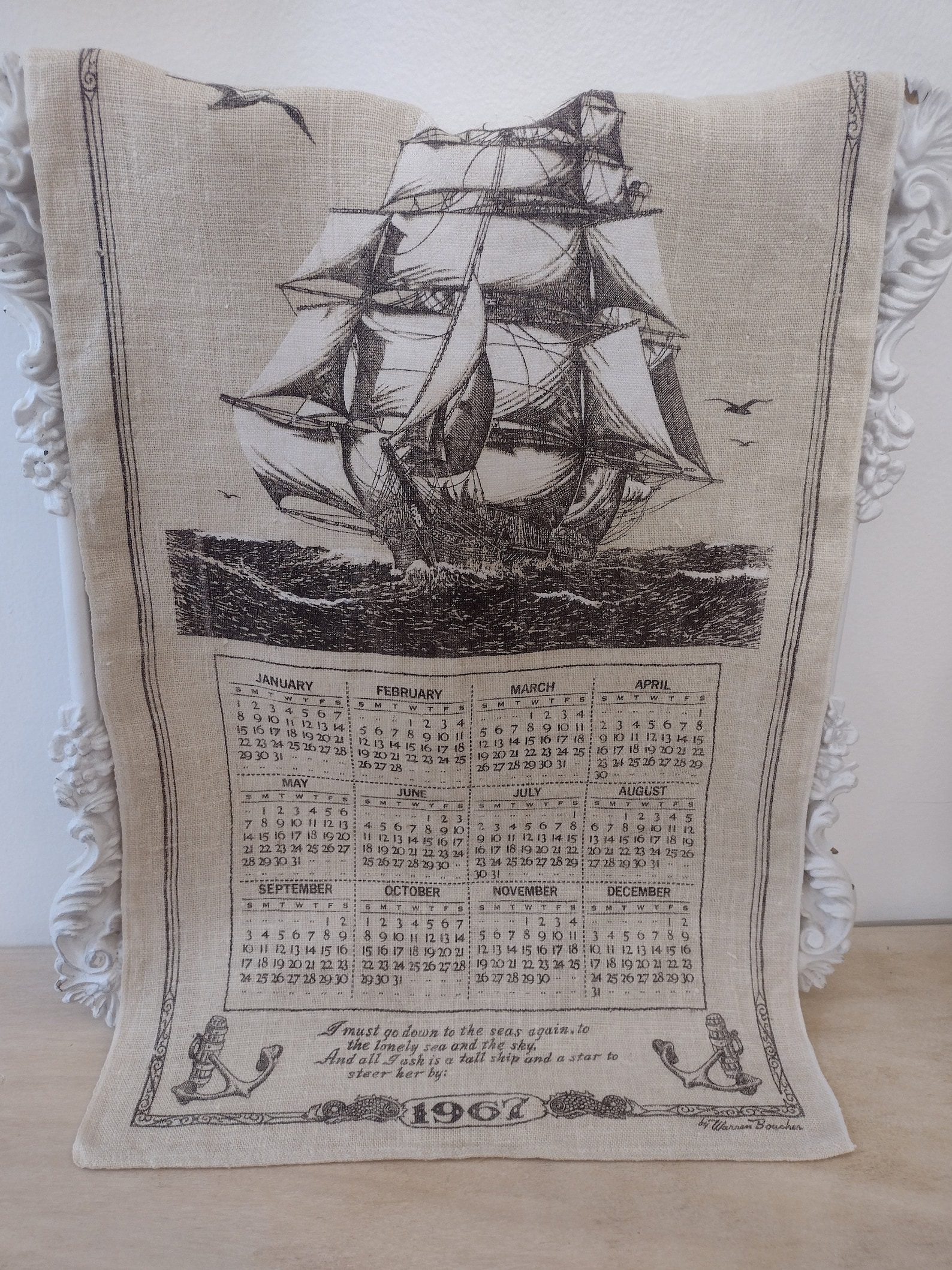1967 Linen Tea Towel: Nautical Ship Kitchen Decor - Etsy