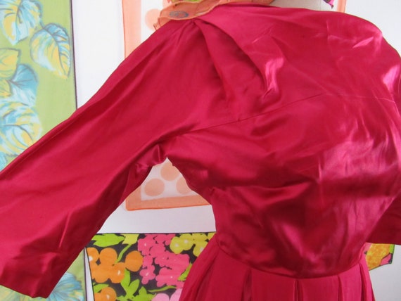 1950s Raspberry pink silk chiffon circle skirt dress … - Gem