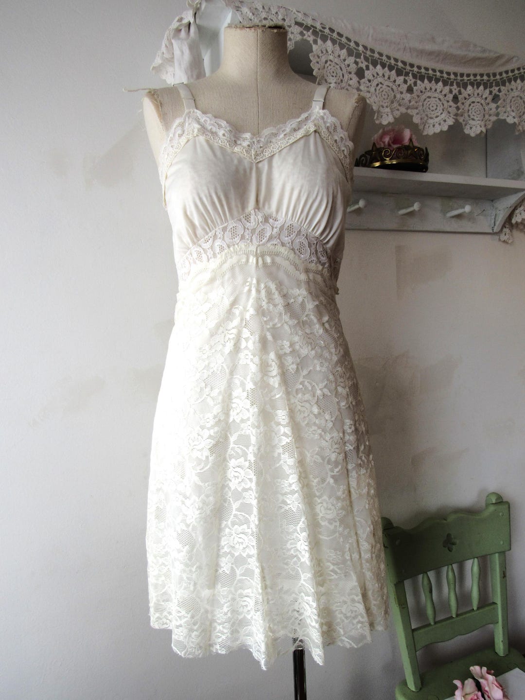 Bridal Cream Color Lace Slipdress. White Lace With Cream Overlay Size 8 ...