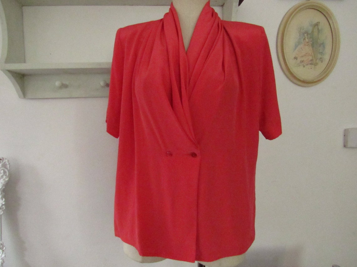 1980s Dark Salmon Pink Silky Blouse - Etsy