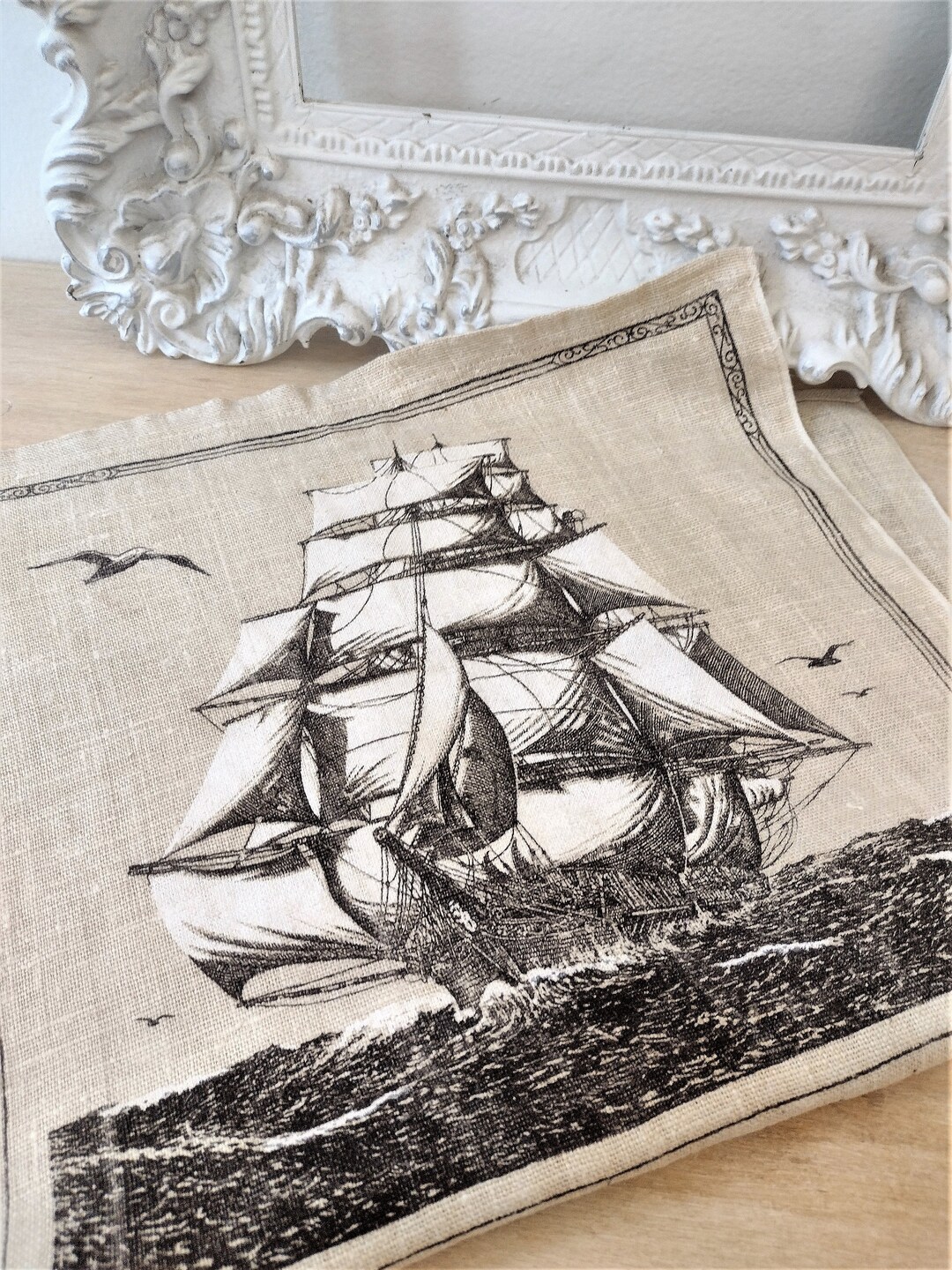 1967 Linen Tea Towel: Nautical Ship Kitchen Decor - Etsy