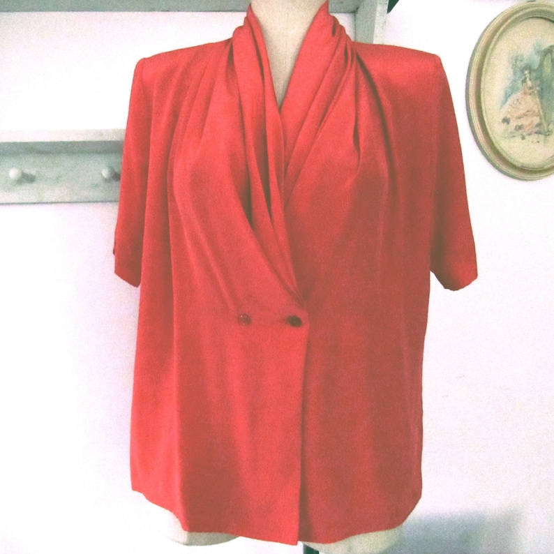 1980s Dark Salmon Pink Silky Blouse - Etsy