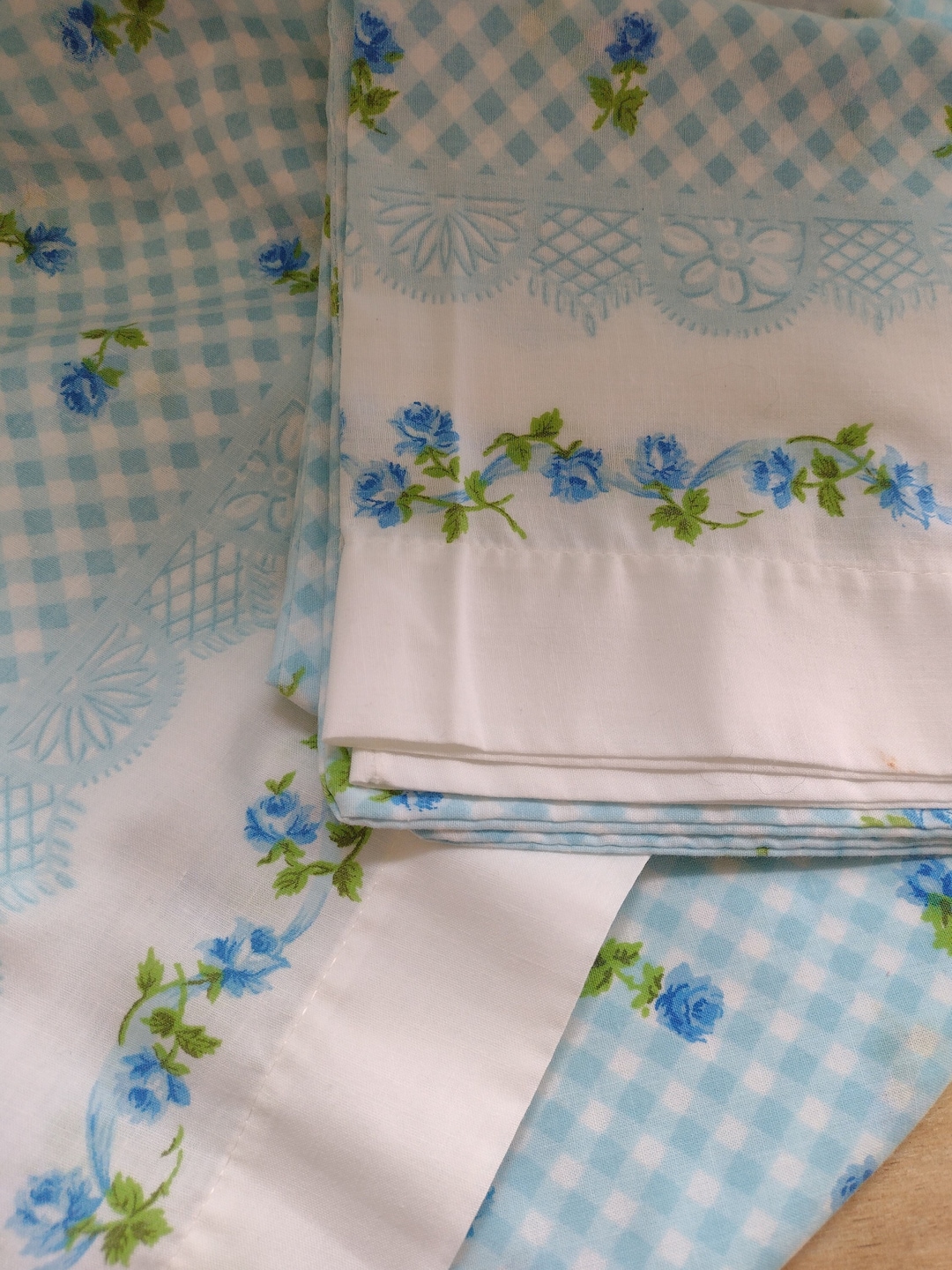 Vintage Blue Rose Sheet Set. Full Flat and Two Pillowcases STUNNING ...