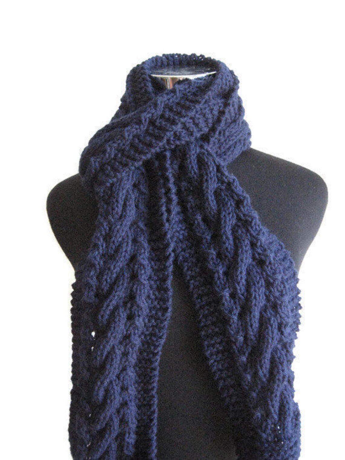 Navy Scarf Cable and Lace Vegan Scarf, Winter Accessories, the Stef ...