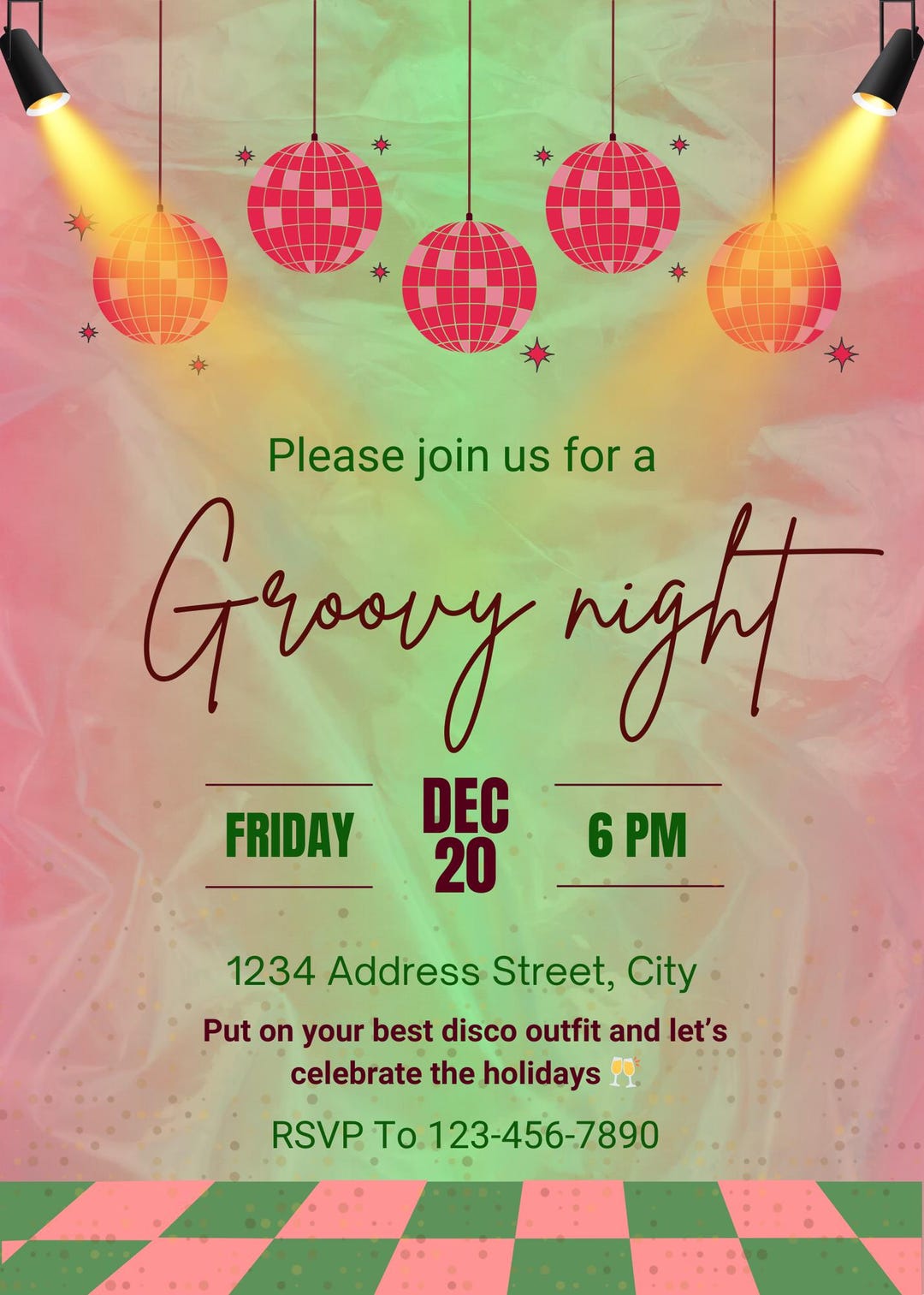 Groovy Party Invitation Template, Groovy Night Invitation, Disco Party ...