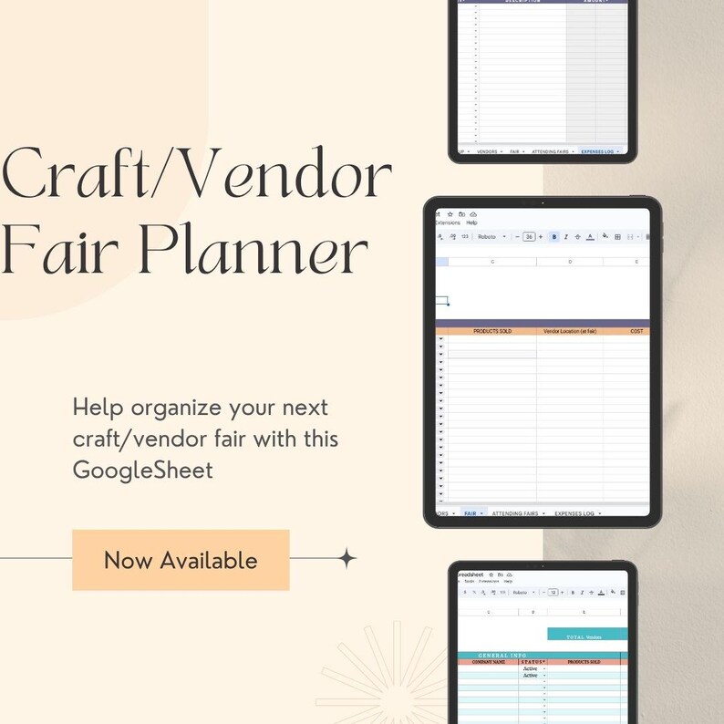 Vendor/craft Fair Planner Spreadsheet - Etsy