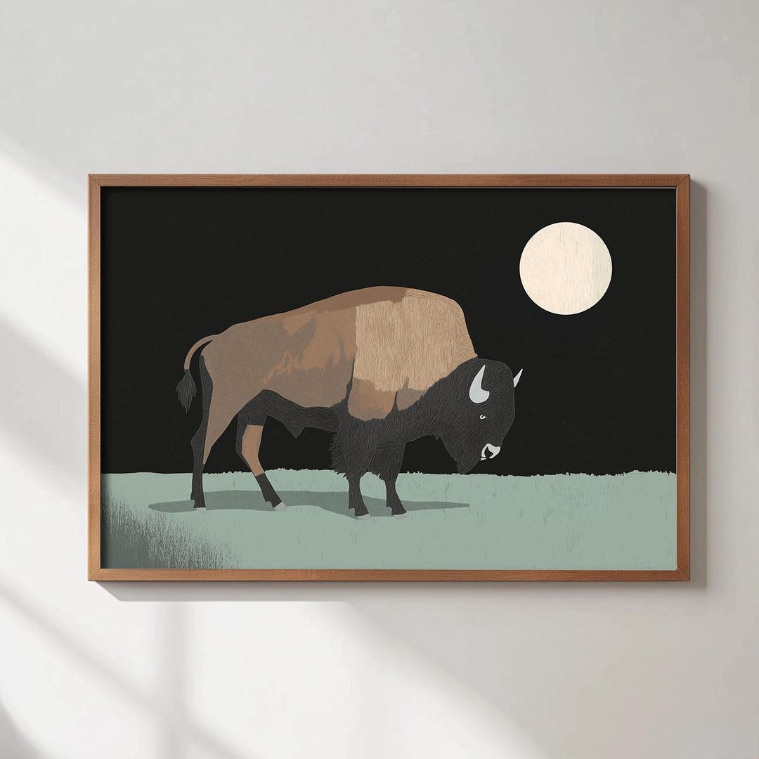Bison Moon, Printable Wall Art, Nature Inspired Bison Art, Moody Poster ...