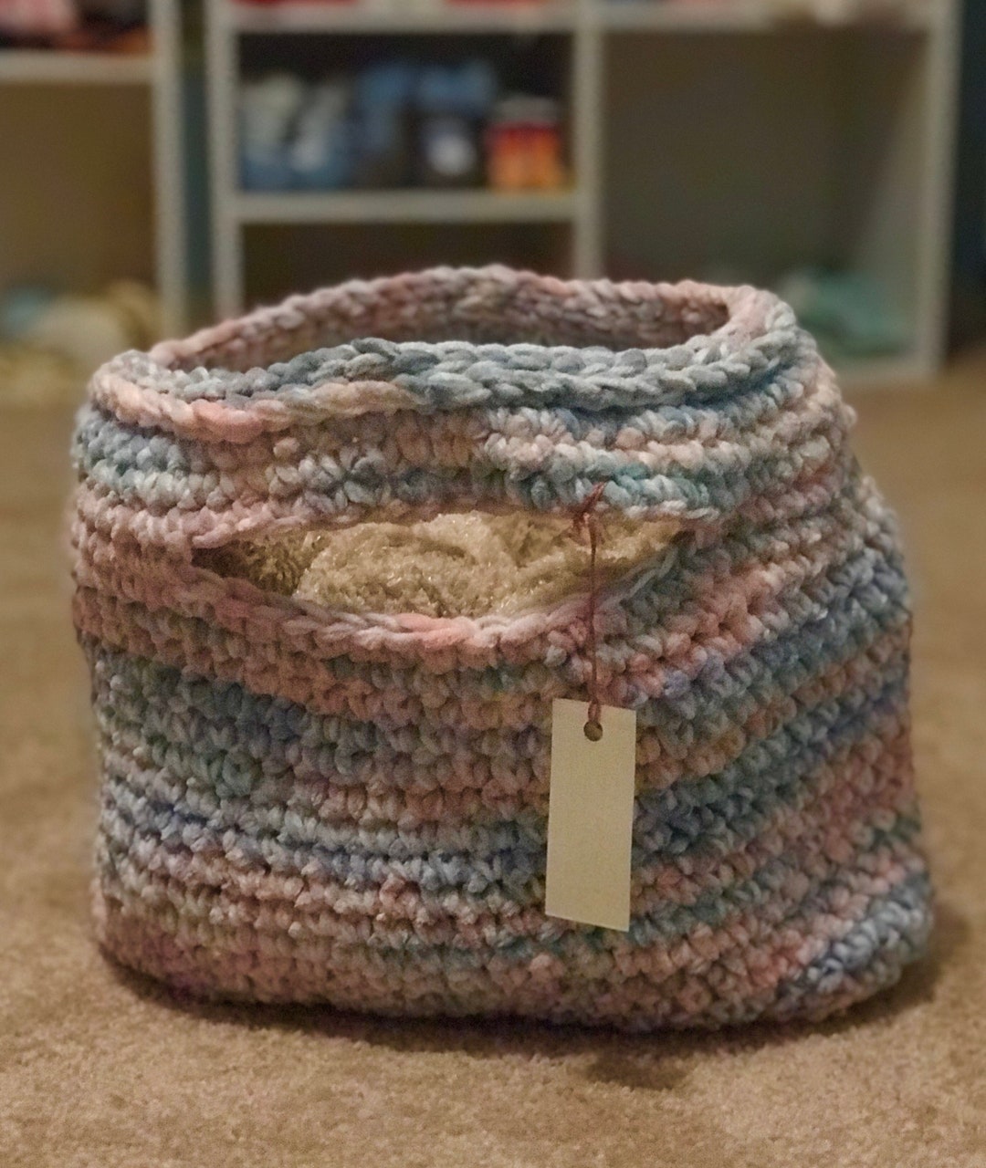 Pastel Basket, Crochet Basket, Basket With Handles, Yarn Basket ...