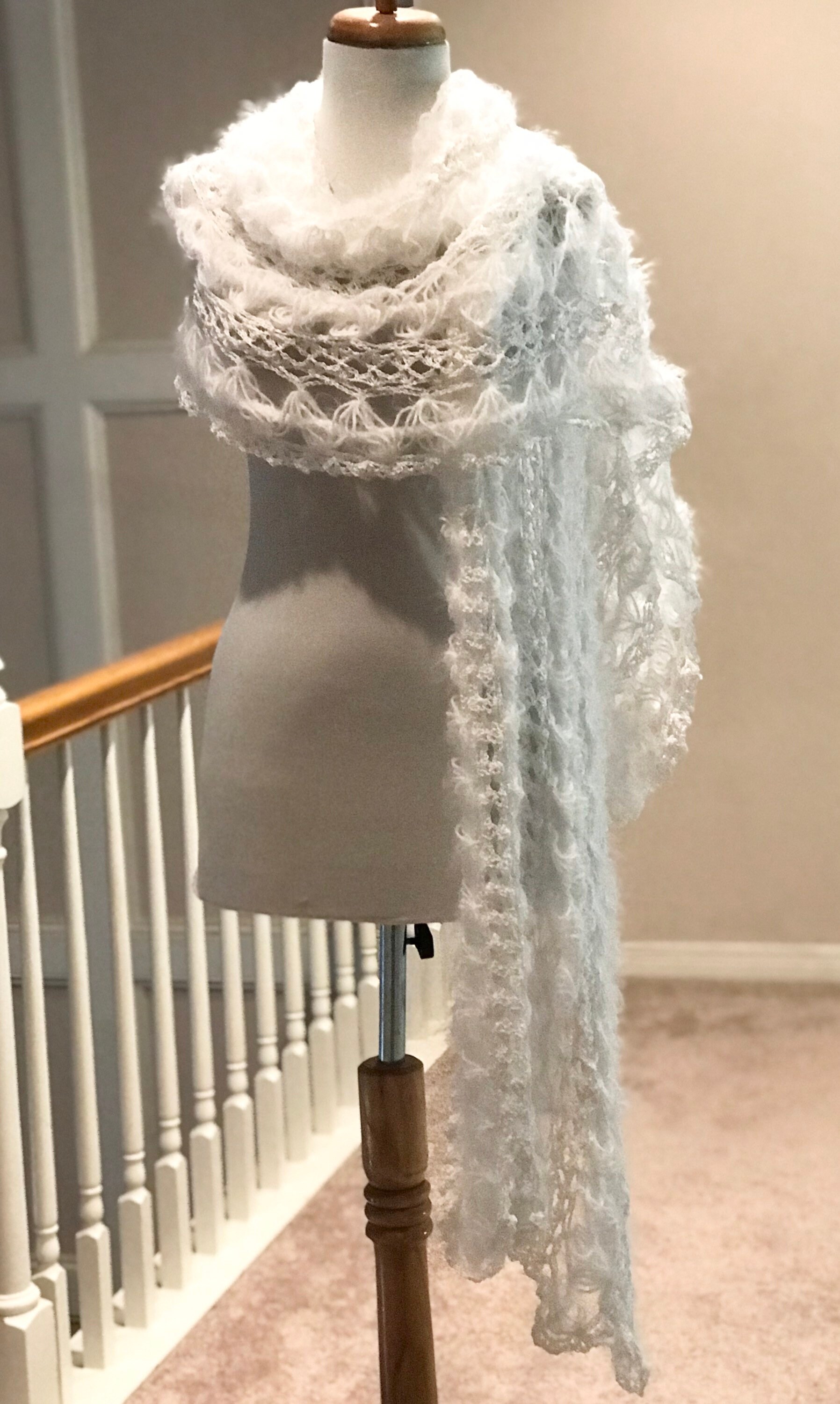 White Bridal Shawl, White Crocheted Shawl, White Lacy Shawl, Dressy ...