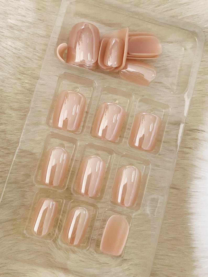 Press on Nails, Small Round Square Nails, Pink Pearl Metal Nails, Gift ...