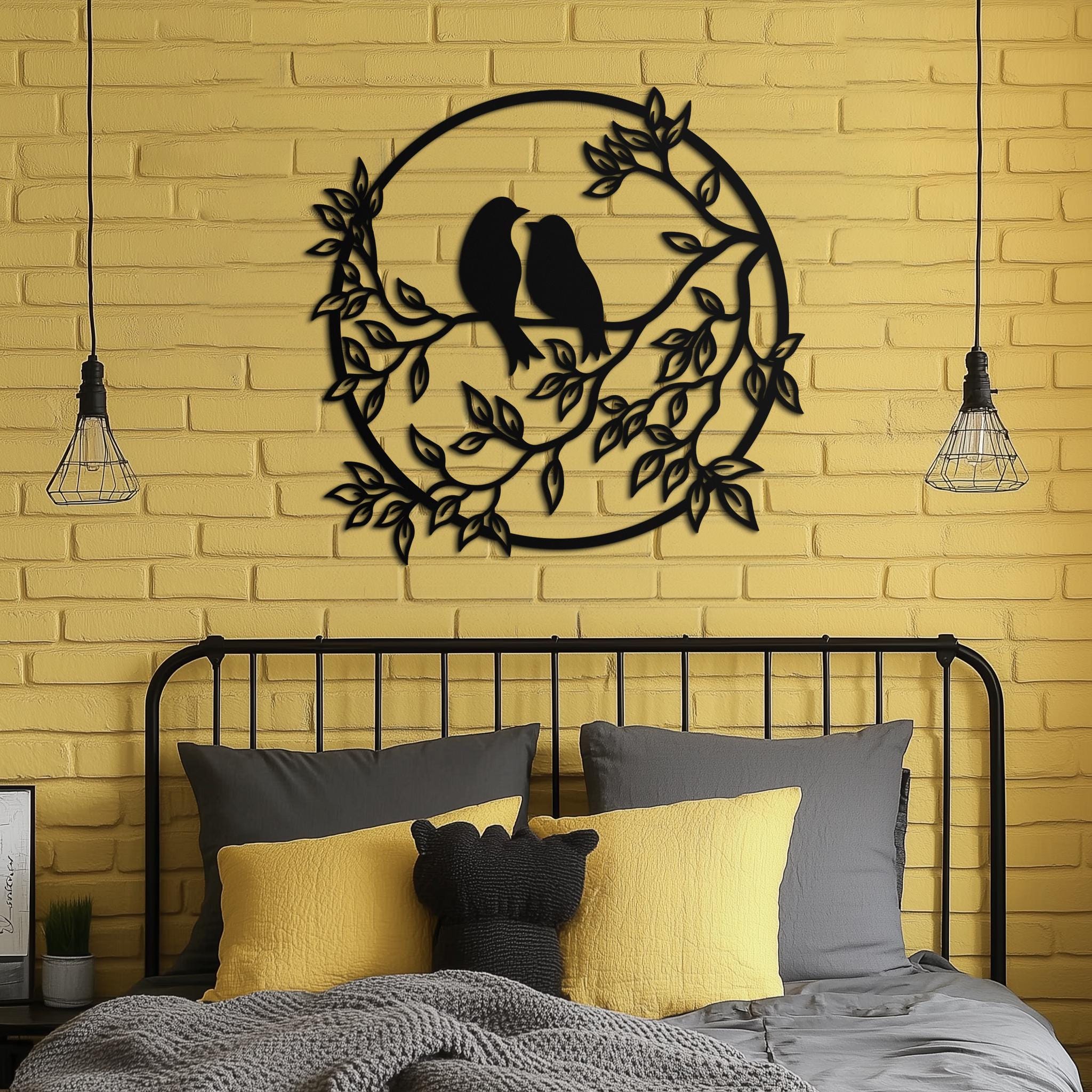 Two Birds Metal Wall Art Black Metal Circular Nature Decor Modern ...
