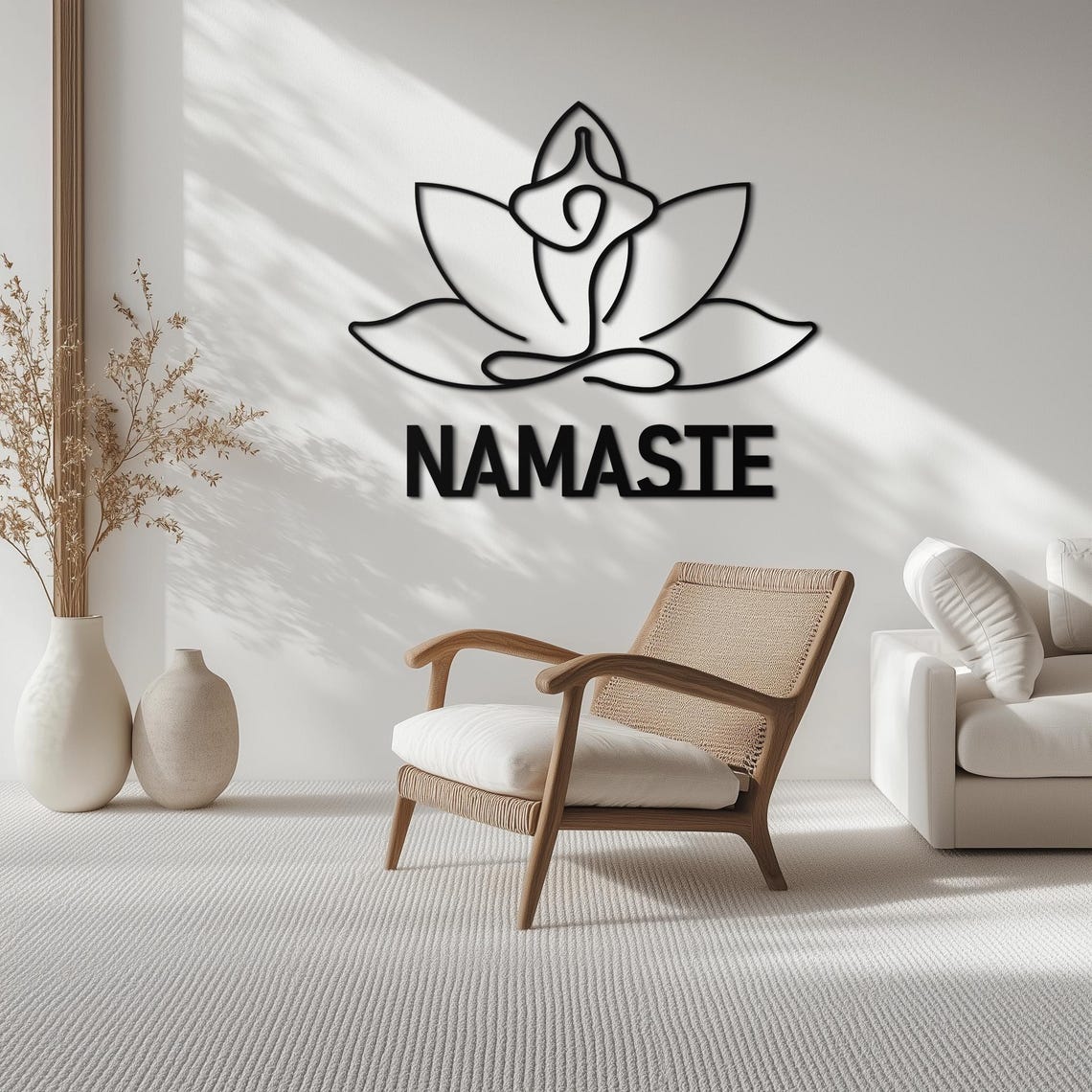 Namaste Metal Wall Art, Yoga Meditation Wall Decor, Lotus Flower Steel ...