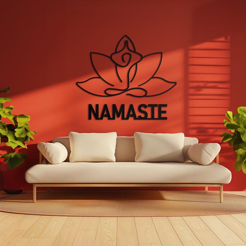 Namaste Metal Wall Art, Yoga Meditation Wall Decor, Lotus Flower Steel ...