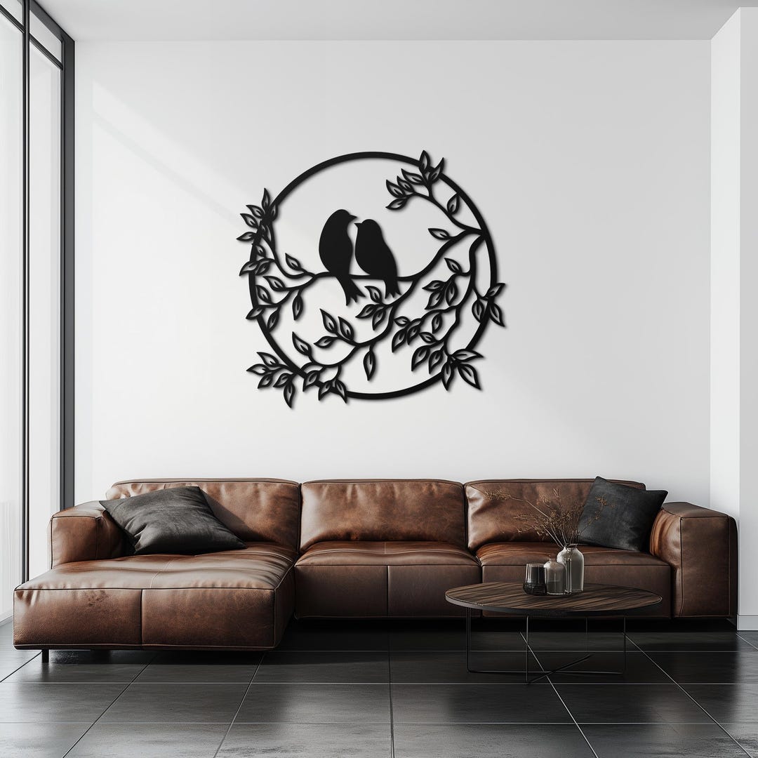 Two Birds Metal Wall Art – Black Metal Circular Nature Decor – Modern ...