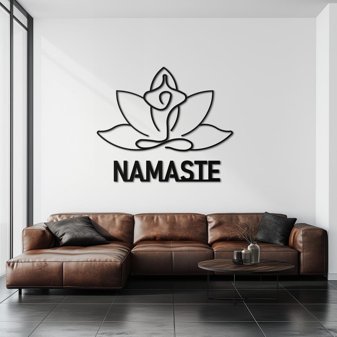 Namaste Metal Wall Art, Yoga Meditation Wall Decor, Lotus Flower Steel ...
