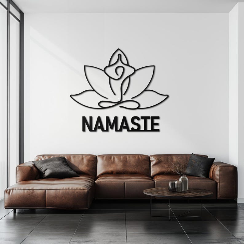 Namaste Metal Wall Art, Yoga Meditation Wall Decor, Lotus Flower Steel ...