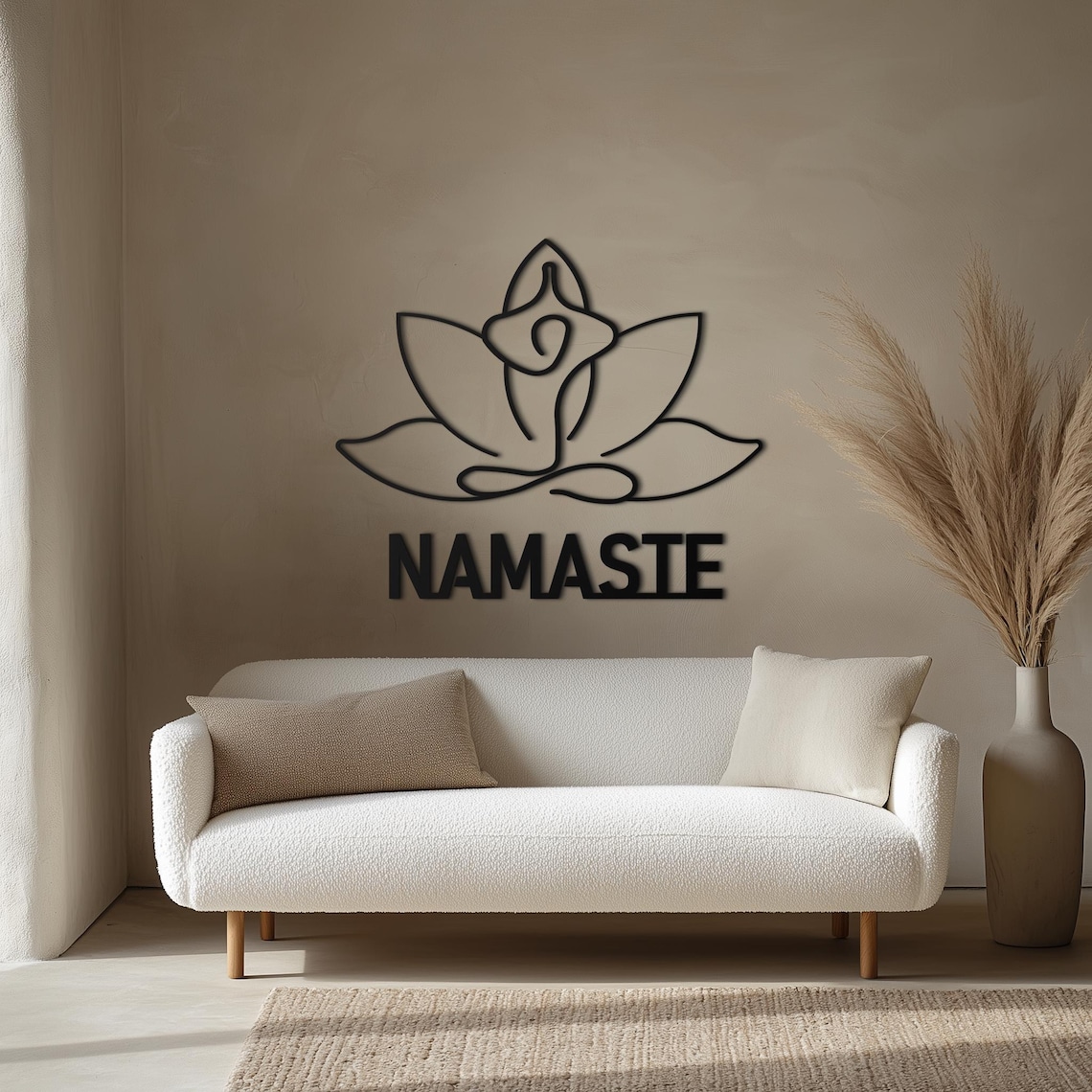 Namaste Metal Wall Art, Yoga Meditation Wall Decor, Lotus Flower Steel ...