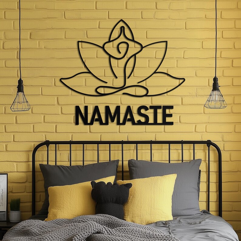 Namaste Metal Wall Art, Yoga Meditation Wall Decor, Lotus Flower Steel ...