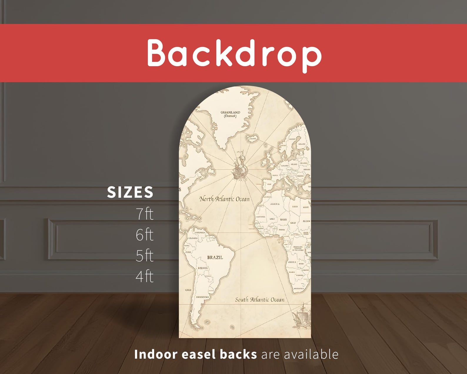 Vintage World Map Arch Backdrop, Around the World Theme, Old Map, Baby ...