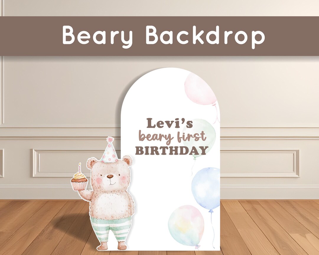 Beary First Birthday Large Arch Backdrop, We Can Bearly Wait Baby ...