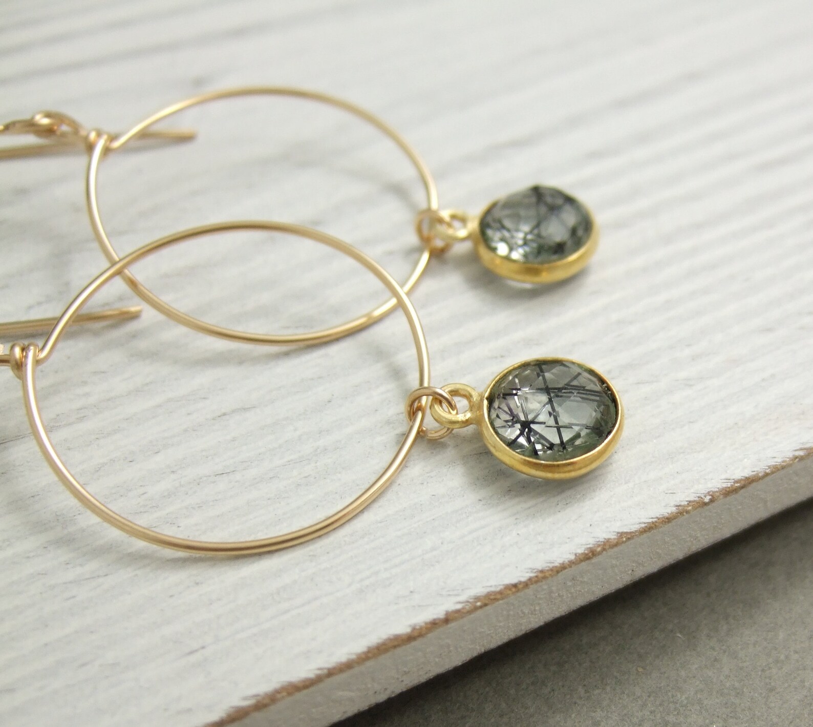 Loop Earrings Made With 14k Gold Filled Wire With Bezel Set | Etsy