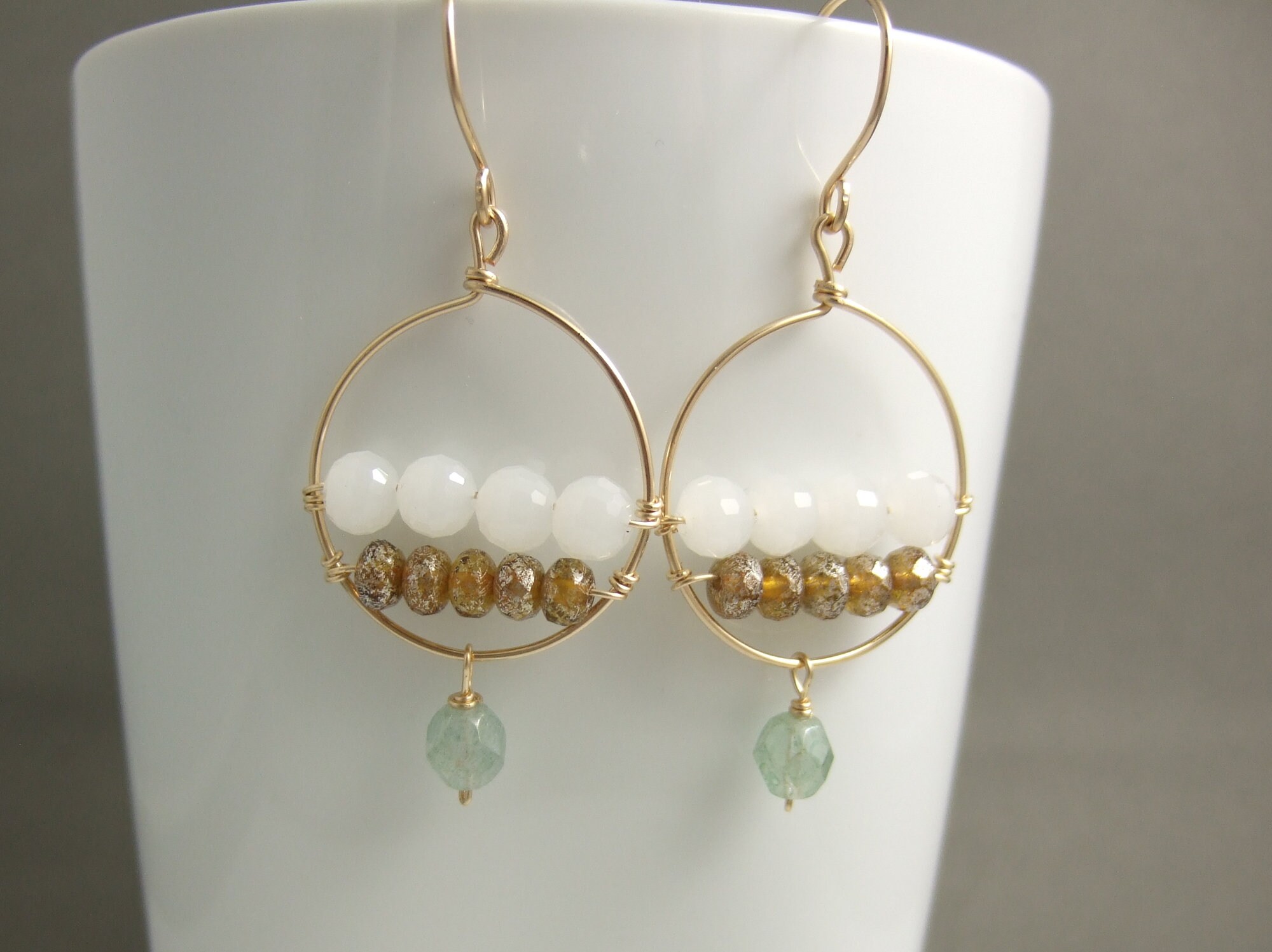 Loop Earrings Made With 14k Gold Filled Wire With White Crystal Beads ...