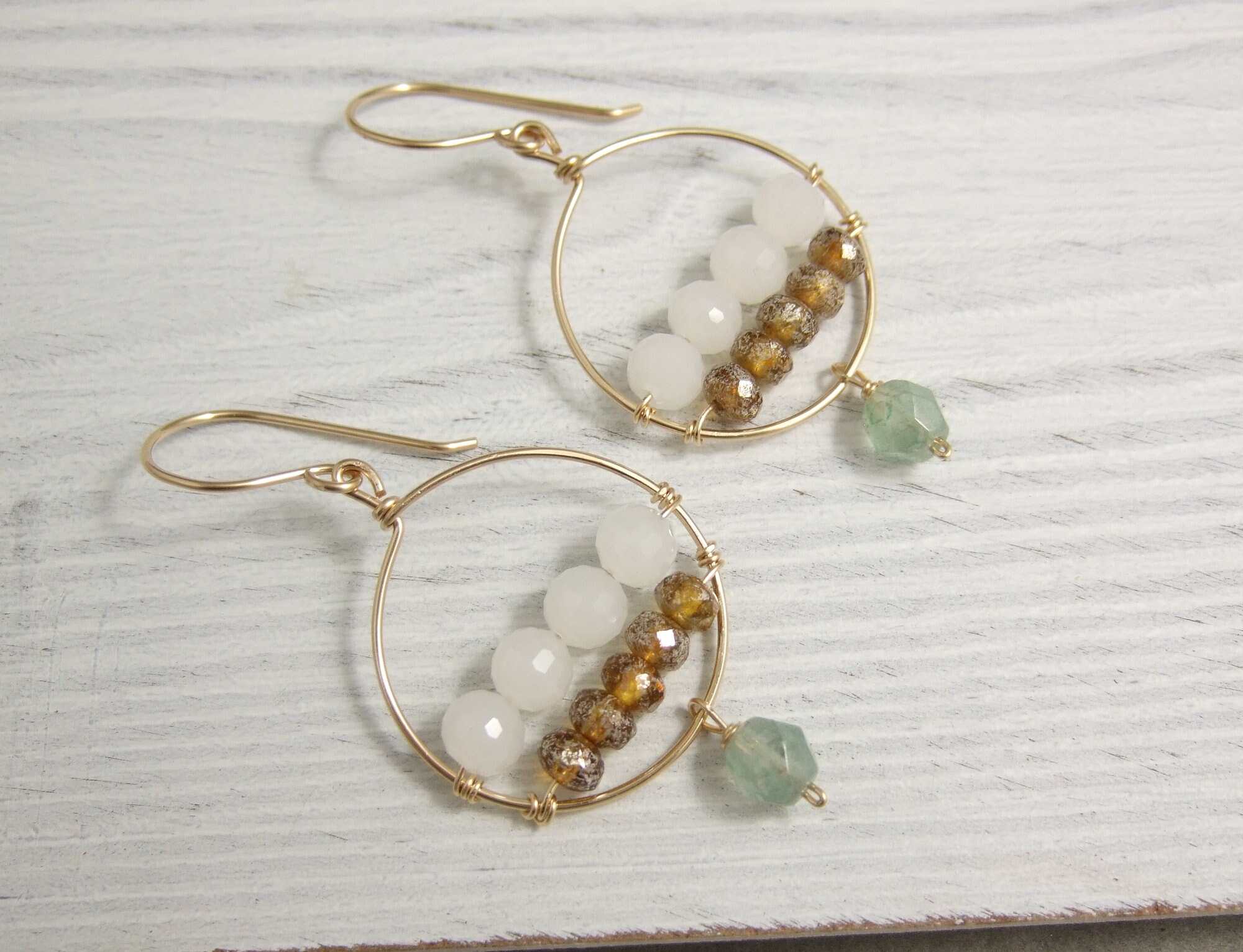 Loop Earrings Made With 14k Gold Filled Wire With White Crystal Beads ...