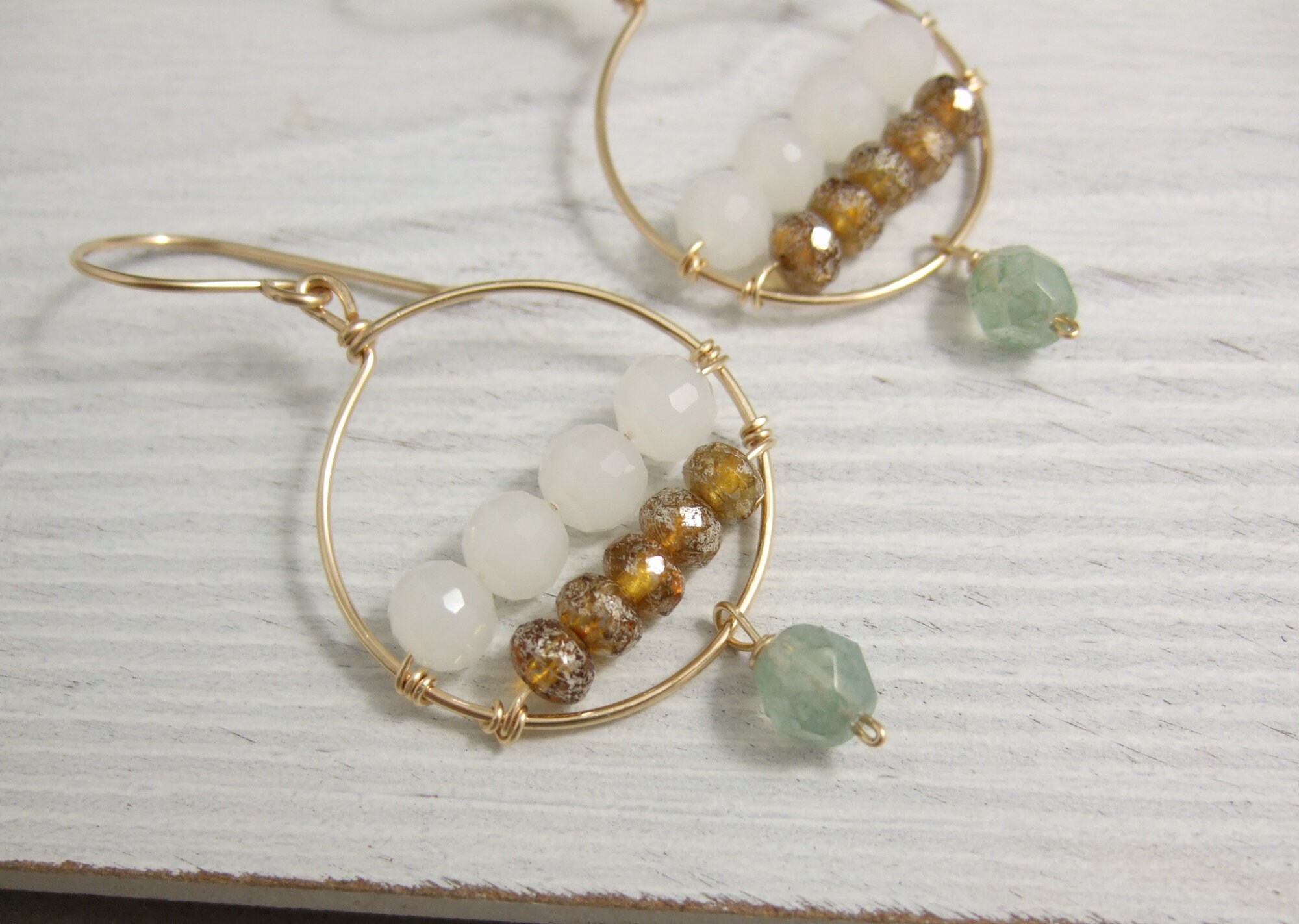 Loop Earrings Made With 14k Gold Filled Wire With White Crystal Beads ...