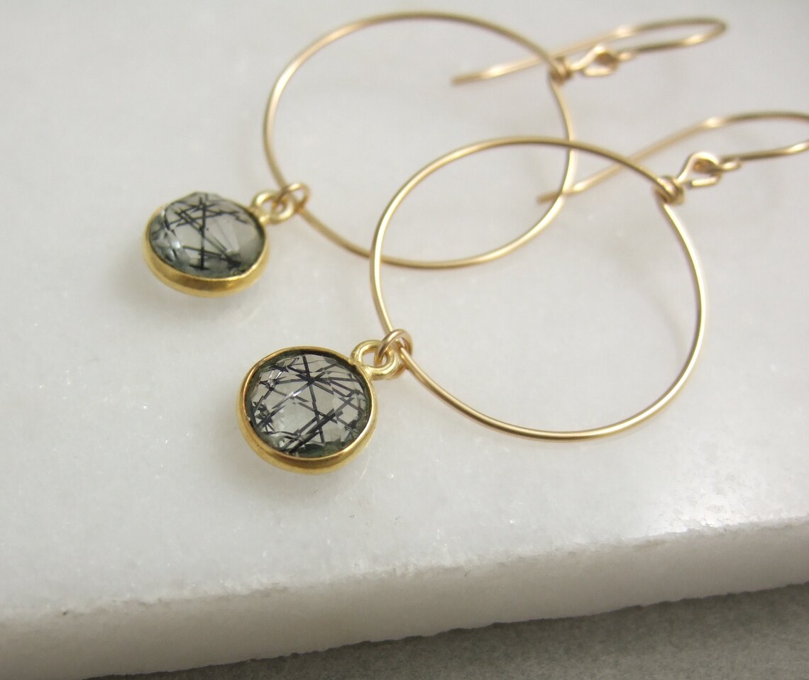 Loop Earrings Made With 14k Gold Filled Wire With Bezel Set | Etsy