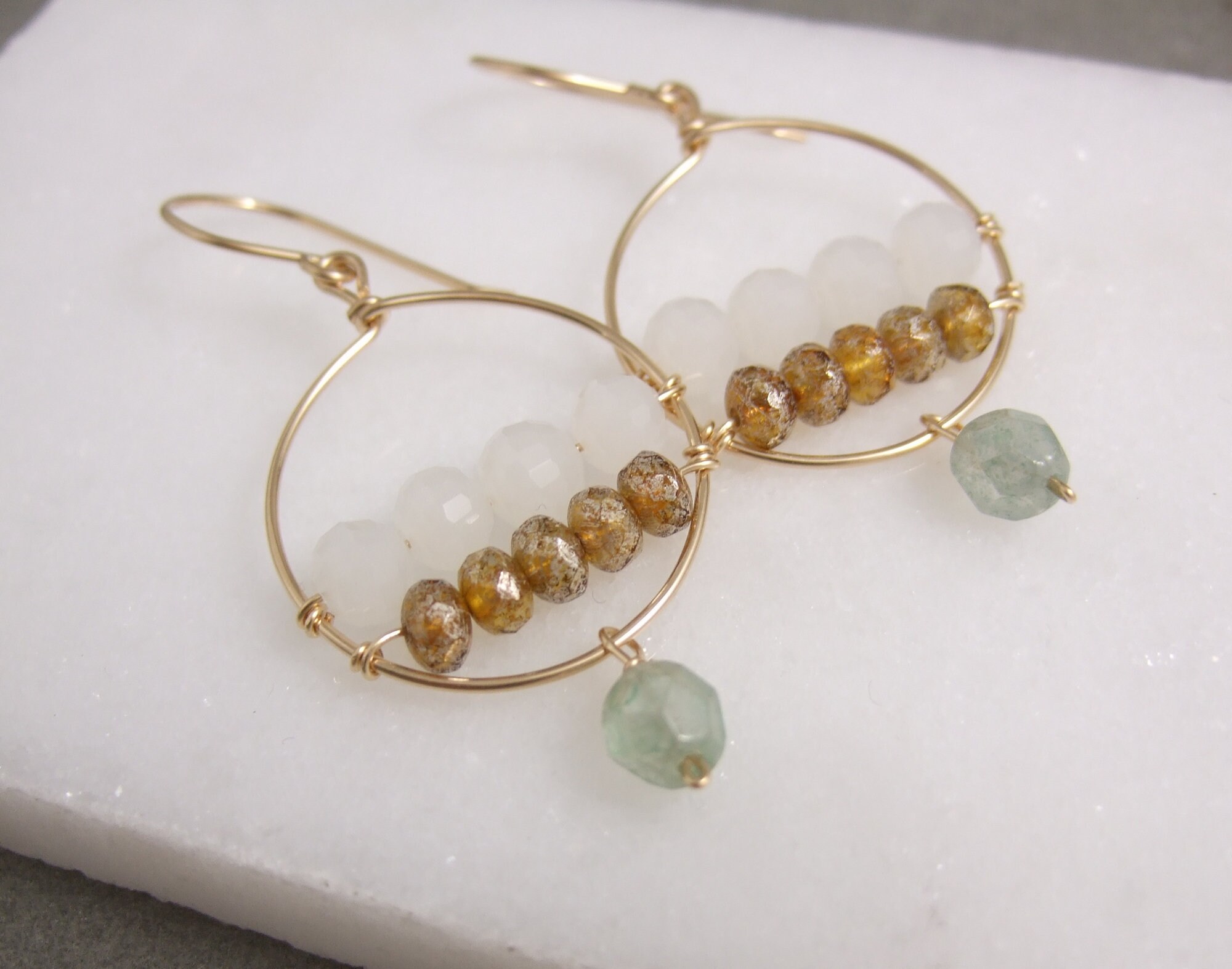 Loop Earrings Made With 14k Gold Filled Wire With White Crystal Beads ...
