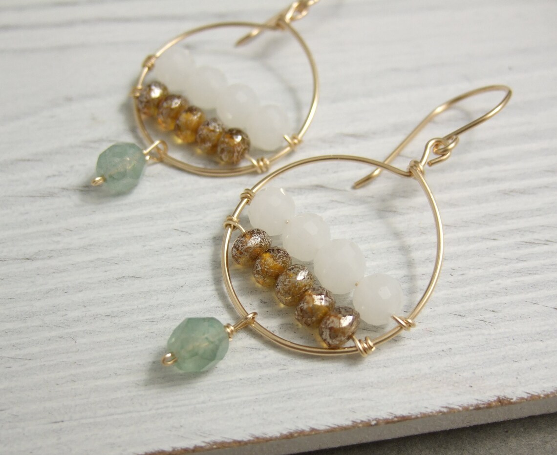 Loop Earrings Made with 14k Gold Filled Wire with White | Etsy