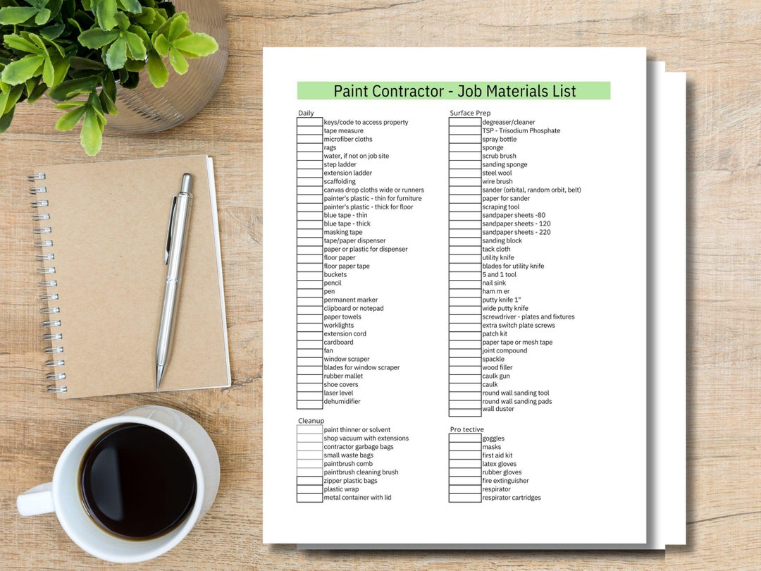 Paint Contractor Materials List Painting Contractor List Excel ...