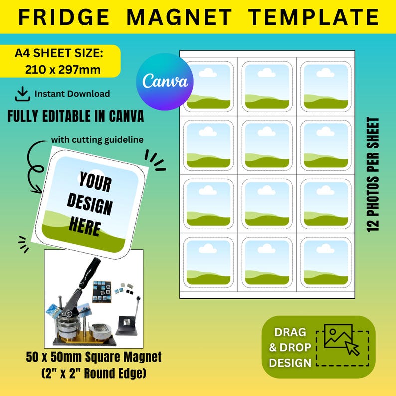2" X 2" [MACHINE] Square Magnet Template (ROUND EDGE) [with Cutting ...