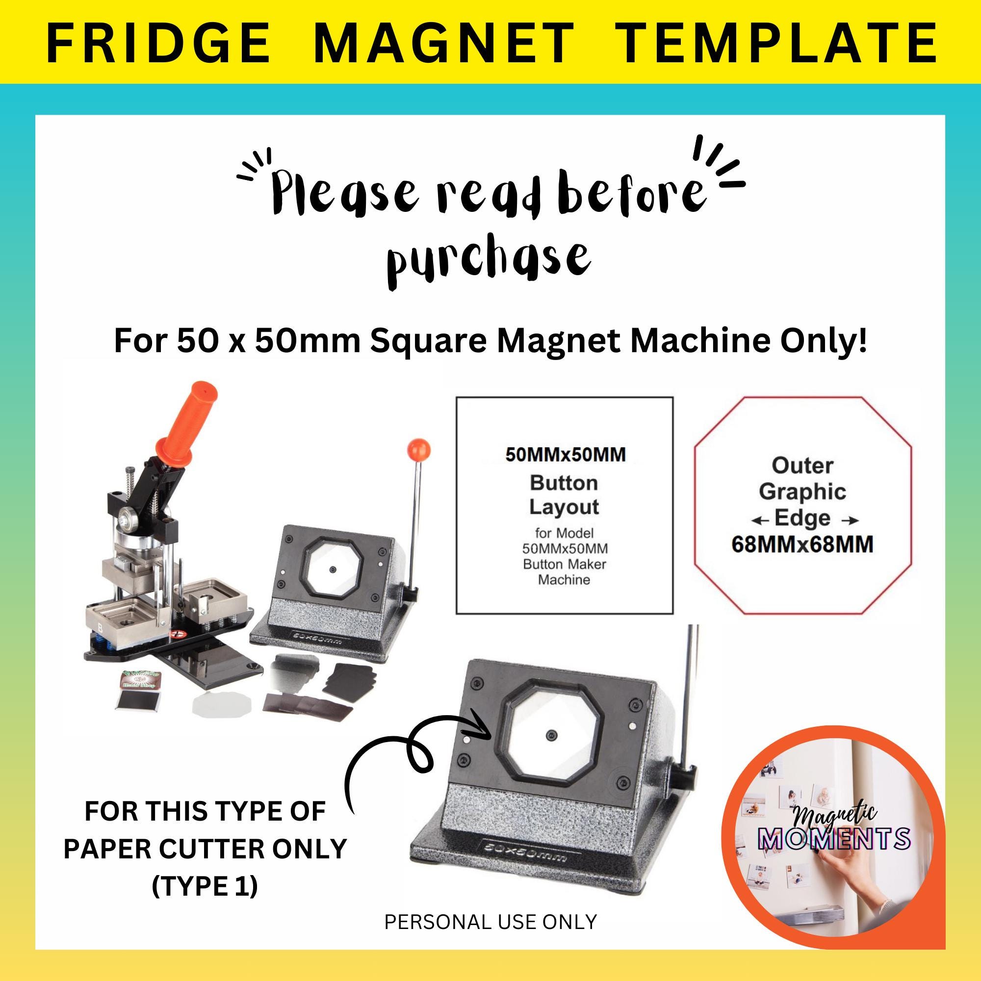 2" X 2" [MACHINE] Square Magnet Template (CUTTER TYPE 1) [with Cutting ...