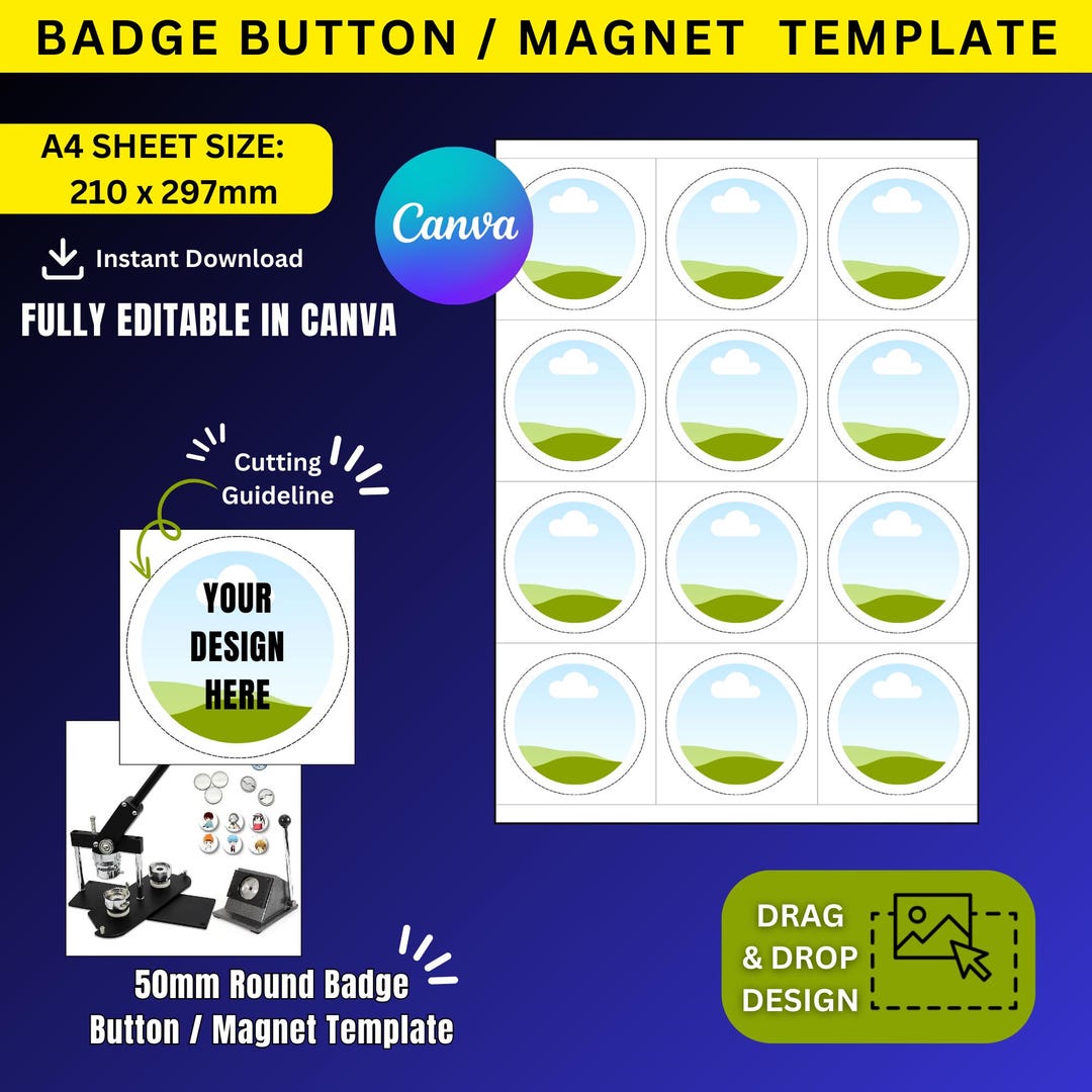 50mm [MACHINE] Round Badge Button / Magnet Template [with Cutting ...